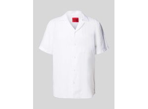 4063537075947 - HUGO Ellino Linen Resort Collar Short Sleeve Shirt White