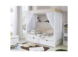 4251105930495 - TiCAA Himmelbett Beige 310 Kiefer Weiß (Beige Weiß Stern)