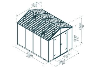 7290108610505 - Palram-canopia - Canopia Rubicon Polycarbonat Gerätehaus 237X303X235 cm Dunkelgrau