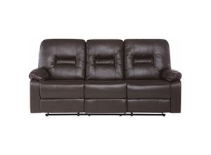 4260580925445 - Beliani - Sofa Braun Kunstleder 3-Sitzer Relaxfunktion Retro Wohnzimmer