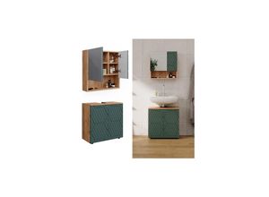 4066731400959 - Badmöbel-Set Irma Eiche Grün 2-teilig Spiegelschrank Waschbeckenschrank 60 cm