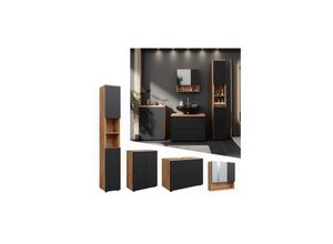 4066731401215 - Badmöbel-Set Irma Eiche Anthrazit 4-teilig Hochschrank Kommode