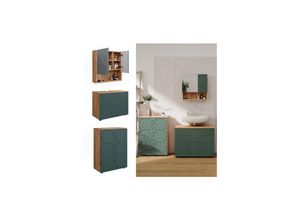 4066731401024 - Badmöbel-Set Irma Eiche Grün 3-teilig Kommode Waschbeckenschrank 80 cm