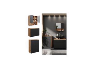 4066731401192 - Badmöbel-Set Irma Eiche Anthrazit 3-teilig Kommode Waschbeckenschrank 80 cm