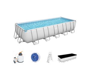 6942138983036 - Bestway® Power Steel™ Frame Pool Komplett-Set mit Sandfilteranlage 640 x 274 x 132 cm  lichtgrau eckig