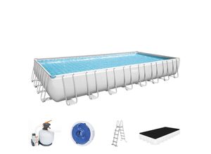 6942138970371 - Bestway® Power Steel™ Frame Pool Komplett-Set mit Sandfilteranlage 956 x 488 x 132 cm lichtgrau eckig