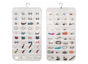Image of Doppelseitiger Schmuckschrank zum Aufhängen von Schmuck – 80 Taschen, transparente Aufbewahrungsbeutel für Zubehör, Ringschnallen, Armband Hiasdfls