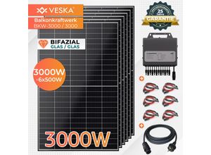 4054748954466 - Veska Solaranlage 3000 W Photovoltaik Balkonkraftwerk Bifazial WiFi Smarte PV Anlage 3000 Watt