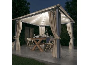 Image of vidaXL Partyzelt Pavillon mit Vorhängen & LED-Lichterkette 300x300 cm Creme Alu