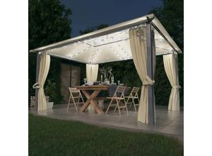 Image of vidaXL Partyzelt Pavillon mit Vorhängen & LED-Lichterkette 400x300 cm Creme Alu