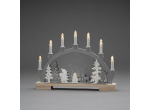 7318303260322 - Schwibbogen KONSTSMIDE LED Holzsilhouette Wanderer im Wald mit Tieren Weihnachtsdeko Schwibbögen Gr H T 33cm x 5cm weiß Fensterdekoration wählbare Energiefunktion 7 klare Birnen 10 warm weiße Dioden