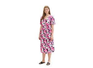 4067672764346 - Große Größen Midikleid mit Blumenprint und Bindeband pink gemustert Gr50