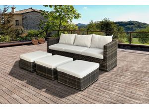 4059306101375 - schütte Home & Living Rattan Multifunktionslounge 13-tlg mit Auflagen hellgrau K D