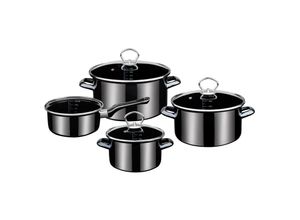 4005643255417 - Topf-Set Profi-Black-Star Stahl-Emaille (Set 7-tlg 1x Stielkasserolle 16 cm je 1x Fleischtopf 16 20 24 cm) Induktion schwarz