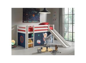 5420070217538 - Les Tendances - Spielbett Kinderzimmer mit Rutsche PINOO-12Textil Set Spaceman in Kiefer massiv weiß lackiert b h t ca 210 114 218 cm