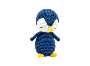 4255686400361 - Handgestrickter Pinguin gehäkelt aus Baumwolle Spielzeug 16 cm