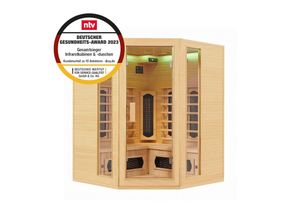 4260565523857 - Eck-Infrarotkabine Nyborg E150K - Infrarotsauna 150x150 cm mit Dual-Technologie & LED-Farblicht - bis zu 4 Personen - Wärmekabine aus Hemlock