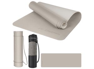 4260696120116 - EliteAthlete® Yogamatte - Sportmatte - Fitnessmatte - Gymnastikmatte gepolstert & rutschfest für Fitness Pilates - Yoga Matte - 183 cm x 61 cm x 06 cm - Trainingsmatte inkl Transportgurt + Tasche - Spring - Cappuccino