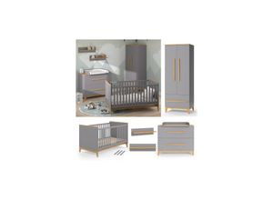 4066731127481 - Babymöbel Set Malia Grau Eiche Wickelkommode Wandregal Kinderbett Kleiderschrank Kinderzimmermöbel Wickelauflage Aufbewahrung Lattenrost Rausfallschutz Kleiderstange