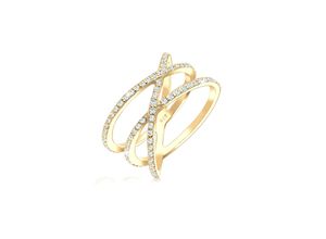 4050878528935 - Fingerring ELLI Verschlungen Kristalle 925 Silber Fingerringe Gr 52 mm mit Steinen Silber 925 (Sterlingsilber) 12 mm goldfarben (gold weiß) Damen Fingerringe