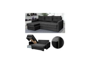 4251421928428 - Ecksofa KANSAS Schlaffunktion Dunkelgrau- Couch Schlafsofa Bett Eckcouch Taschenfederkern Sofa