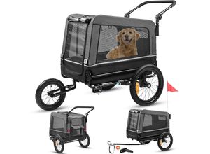 4054748019707 - VESKA® Hundeanhänger 3in1 Fahrradanhänger Hundebuggy Jogger für Hunde großer Laderaum 240 Liter Hundewagen mit Dual Federung faltbar in Anthrazit Schwarz