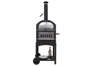 4057651832043 - Holzkohlegrill MCW-N15 Pizzaofen Kaminofen Grillrost Holzkohlerost Pizzastein Stahl schwarz hochtemperaturlackiert
