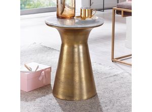 4251757711541 - Beistelltisch Echter Marmor Weiß 35x35x45 cm Anstelltisch Metall Gold Kleiner Sofatisch Rund Wohnzimmertisch Couch Modern Couchtisch Hoch - Finebuy