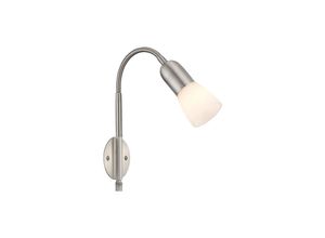 4059157282032 - Wandleuchte Leselampe Flexo Wandleuchte Schlafzimmer Bett Wandlampe mit Kabel für Steckdose Spot beweglich Metall Nickel Glas weiß 1x E14 Fassung