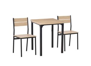 4250871266586 - Esstisch-Set mit 1 Tisch + 2 Stühlen Naturholzoptik schwarz Esstischgruppe Essgruppe Sitzgruppe Küchentisch