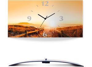 4059745860239 - Wanduhr ARTLAND Sonnenuntergang Panorama Strand Wanduhren Gr B H T 60 cm x 30 cm x 03 cm Quarzuhr braun Wanduhren 3D Optik gebogen mit Quarz- oder Funkuhrwerk versch Größen
