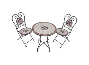 4041908083074 - 3tlg Balkon Set Mosaik Garten Terrasse Metall Stuhl Tisch Beistelltisch Stühle