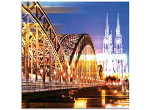 4055327340335 - Glasbild ARTLAND Köln Skyline Abstrakte Collage 10 Bilder Gr B H 30 cm x 30 cm Glasbild Brücken quadratisch 1 St goldfarben Bild Glasbild Glasbilder Bilder in verschiedenen Größen