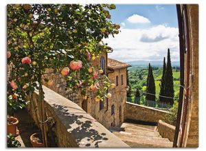 4057738315902 - Wandbild ARTLAND Rosen auf Balkon Toskanalandschaft Bilder Gr B H 40 cm x 30 cm Leinwandbild Garten Querformat 1 St grün Bild Leinwandbild Kunstdrucke Bilder als Alubild Leinwandbild Wandaufkleber oder Poster in versch Größen
