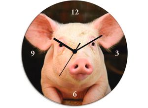4062144346891 - Wanduhr ARTLAND Vorwitziges Schwein Wanduhren Gr T 18 cm Funkuhr pink Wanduhren wahlweise mit Quarz- oder Funhuhrwerk lautlos ohne Tickgeräusche