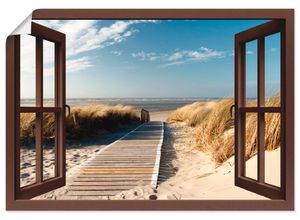 4055327645799 - Wandbild ARTLAND Fensterblick Nordseestrand auf Langeoog Bilder Gr B H 70 cm x 50 cm Poster Fensterblick Querformat 1 St braun Bild Poster Bilder als Leinwandbild Wandaufkleber oder in versch Größen
