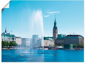 4062144361078 - Wandbild ARTLAND Hamburg Alsterfontäne mit Rathaus Bilder Gr B H 120 cm x 90 cm Poster Deutschland Querformat 1 St beige (naturfarben) Bild Metallbild Metallbilder Bilder als Alubild Leinwandbild Wandaufkleber oder Poster in versch Größen