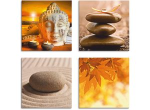 4062144353820 - Leinwandbild ARTLAND Buddha-Statue Zen Garten Massagesteine Bilder Gr B H 30 cm x 30 cm Leinwandbild Zen quadratisch 4 St braun Bild Leinwandbild Leinwandbilder Bilder 4er Set verschiedene Größen