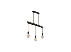 9007371494019 - Hängelampe Esstisch Pendelleuchte schwarz Wohnzimmerlampe modern Holzlampe 3-flammig Seil Höhe anpassbar Metall 3x E27 Fassung LxBxH 60x5x120 cm