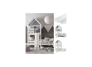 4251421961531 - Kinderbett Teddy 90x200cm mit Matratze Spielbett Jugendbett Spielturm Weiß