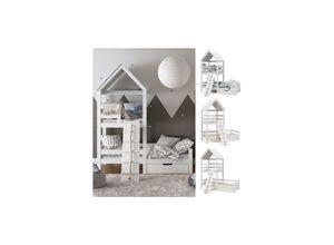 4066731052370 - VitaliSpa Spielturmbett Kinderbett Spielbett Teddy Weiß modern 208x235 cm Massivholz Kinderzimmer Lattenrost Bett Schublade Abenteuerbett Kletterbett