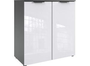 4065979034254 - Kommode WIMEX level36 D by fresh to go grau (korpus graphit front lack weiß) B81 H92 T41 Spanplatte Sideboards 2-türig mit soft-close Funktion lackierte Front schwarze Griffe