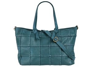 4260543061340 - Shopper SAMANTHA LOOK Damen Gr B H T 48cm x 30cm x 13cm onesize blau Leder leicht glänzend unifarben Taschen echt Leder Made in Italy