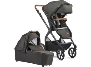 4251782620047 - Kombi-Kinderwagen GESSLEIN FX4 Soft+ mit Aufsatz Life schwarz cognac dark olive grün (dark oliv) Baby Kinderwagen Kombikinderwagen mit Babywanne C3 und Babyschalenadapter