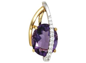 4061861086226 - Ketten-Anhänger JOBO Anhänger mit Amethyst und 11 Diamanten Schmuckanhänger Gr P1 = bei 10-facher Vergrößerung erkennbare Einschlüsse Gelbgold 585-Weißgold 585-Diamanten gelb (gelbgold 585) Damen Anhänger 585 Gelbgold Weißgold