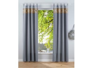 8904141235531 - Vorhang MY HOME Xaver Gardinen Gr 145 cm Schlaufen 110 cm grau Landhaus Gardinen Gardine Karo-Design inkl Raffhalter Bio Baumwolle Herz Bestseller
