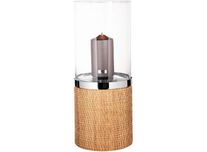 4042911462450 - Windlicht FINK CATANIA braun (braun silberfarben) Kerzenhalter H 48cm Edelstahl Glas Geflecht Rattan aus Edelstahl Glas und Rattan H48cm