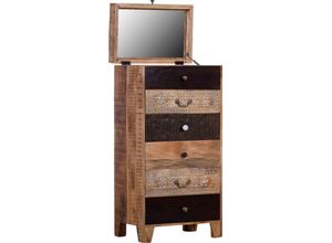 4048559671698 - Kommode Puno bunt (natur bunt) B60cm H120cm T42cm Massivholz Sideboards massives Altholz Mango mit Schnitzereien Shabby Chic Vintage