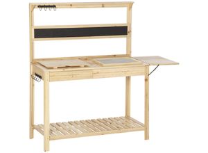 4251774947176 - Pflanztisch Gärtnertisch mit 8 Haken Schublade Ablage Blumentisch aus Holz für Garten Terra