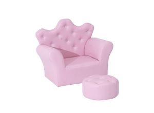 4250871255405 - Kindersessel Mädchen Softsofa mit Kristallknöpfen Hocker Rosa 58x405x49 cm